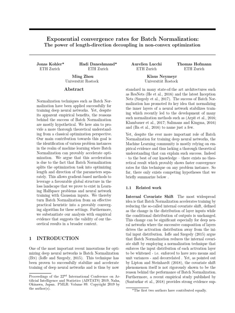 Exponential Convergence Rates For Batch Normalization 1 Pdf Computational Science Neuroscience