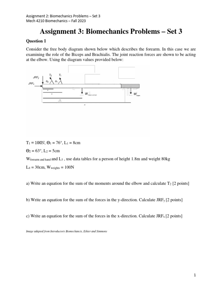 Assignment3-BiomechanicsProblemSet3_2023 | PDF | Mechanics