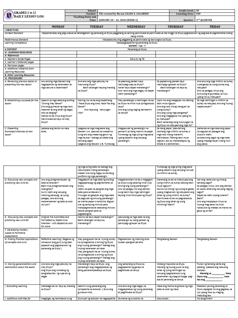 DLL - Esp 3 - Q4 - W1 | PDF