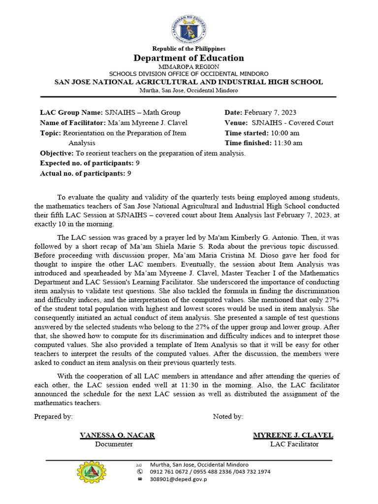 Narrative-Report-LAC-Session-5-Item-Analysis | PDF