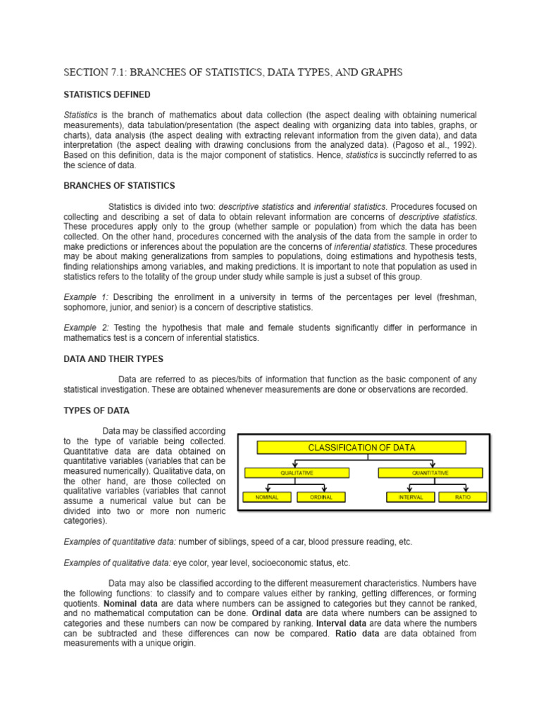 Branches of Statistics, Data Types, and Graphs | PDF | Statistics | Level Of Measurement