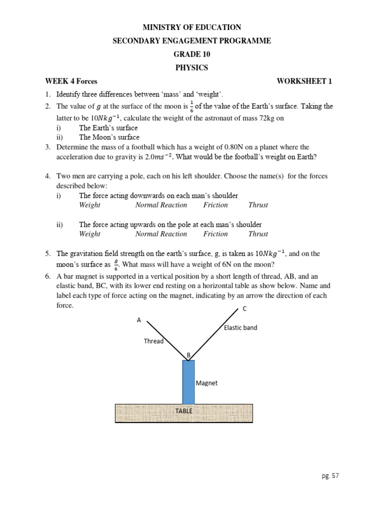 Grade 10 Physics Week 4 Lesson 2 Worksheet 1 and Answersheet | Download Free PDF | Weight | Force