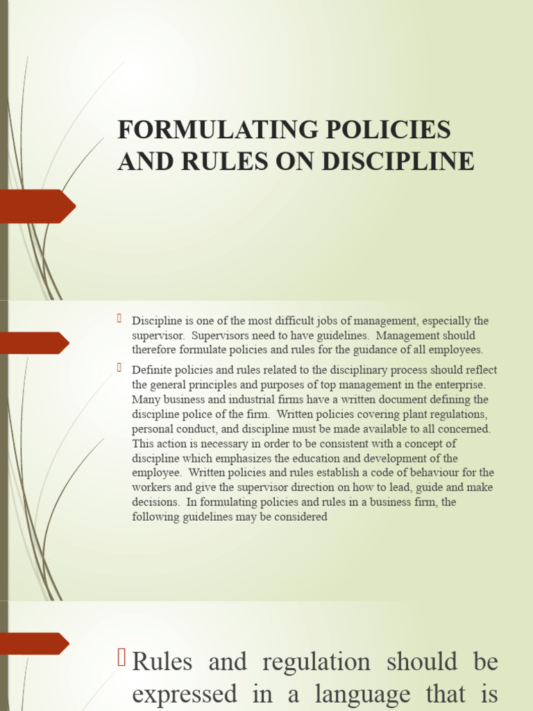 Formulating Policies and Rules On Discipline | PDF | Disciplines | Policy