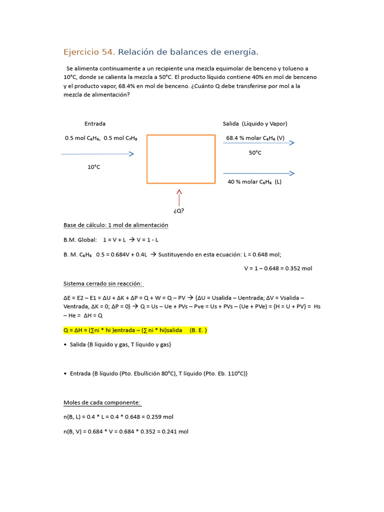 Ejercicio 54 Ejemplo de Balance de Materia y Energia - Compress | PDF | Fases de la materia | Gases