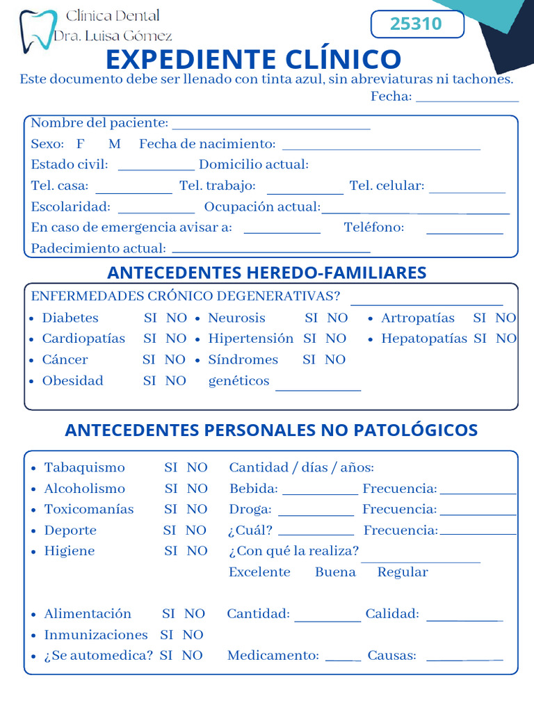 Formato de Historia Clínica Dental | PDF | Odontología | Dolor