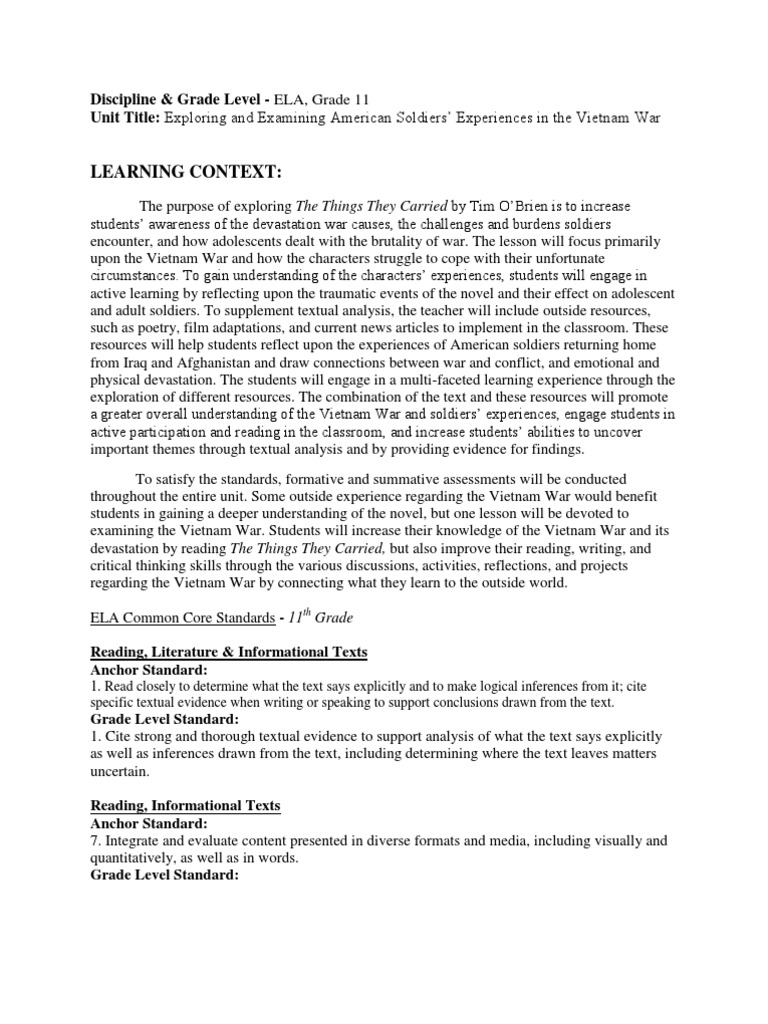 Teaching "The Things They Carried" | PDF | Evaluation | Narrative