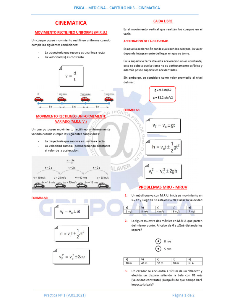 3. Formulario Practica CINEMATICA - Final | PDF