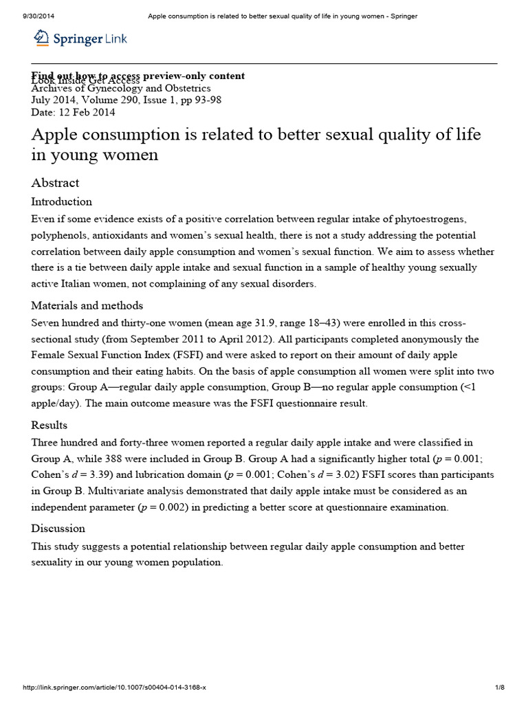 Apple Consumption Is Related To Better Sexual Quality of Life in Young ...