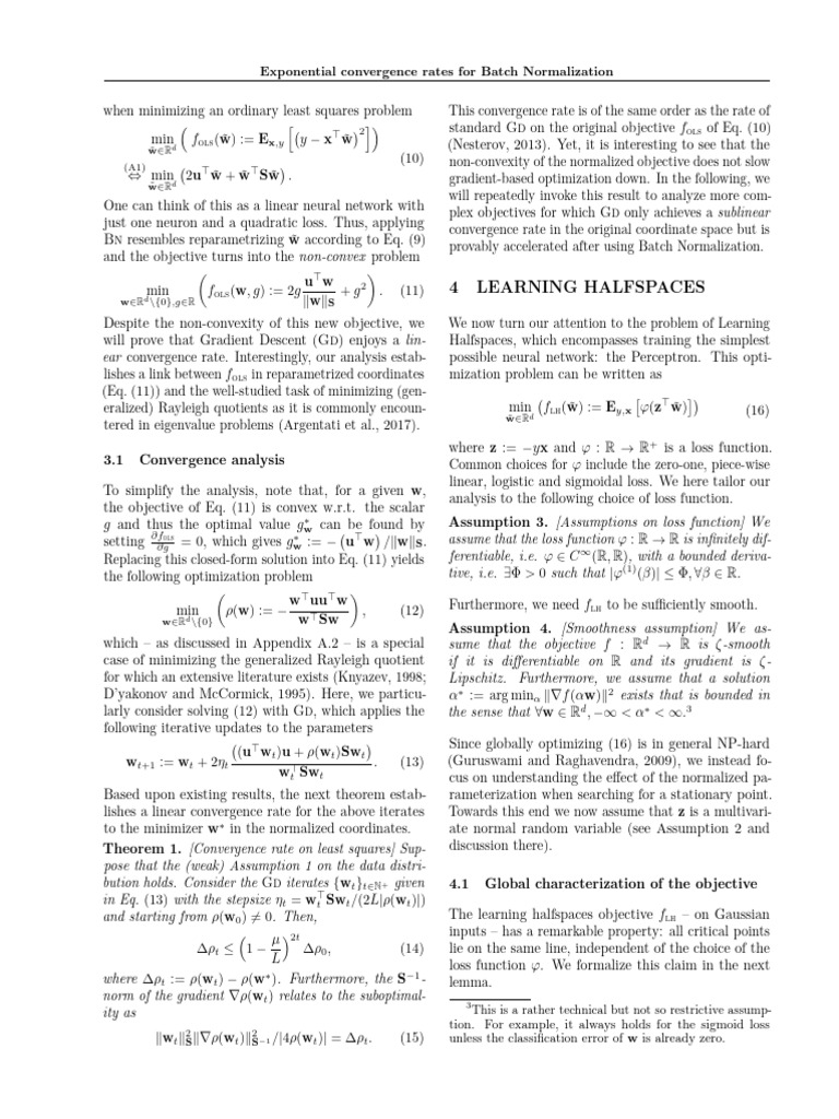Exponential Convergence Rates For Batch Normalization 4 Pdf Systems Theory Analysis