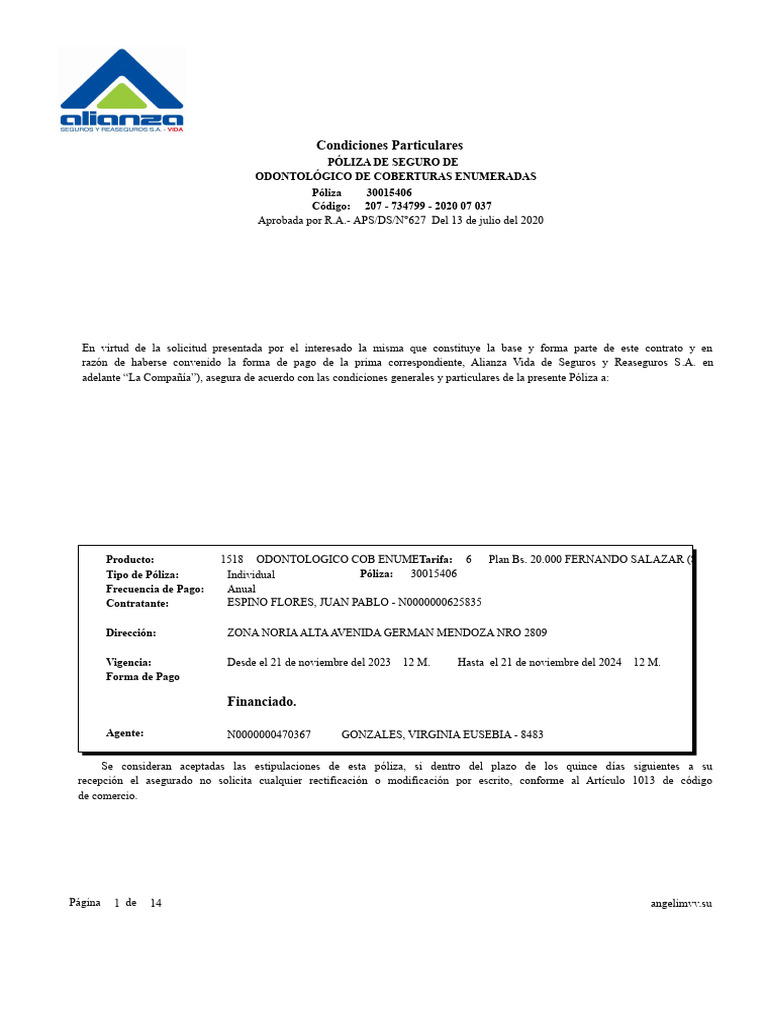 CAL001 30015406 0 668 Sign PDF | PDF | Póliza de seguros | Seguro