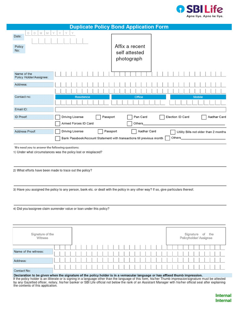 Duplicate Policy Bond Application Form | PDF | Business Law | Financial ...