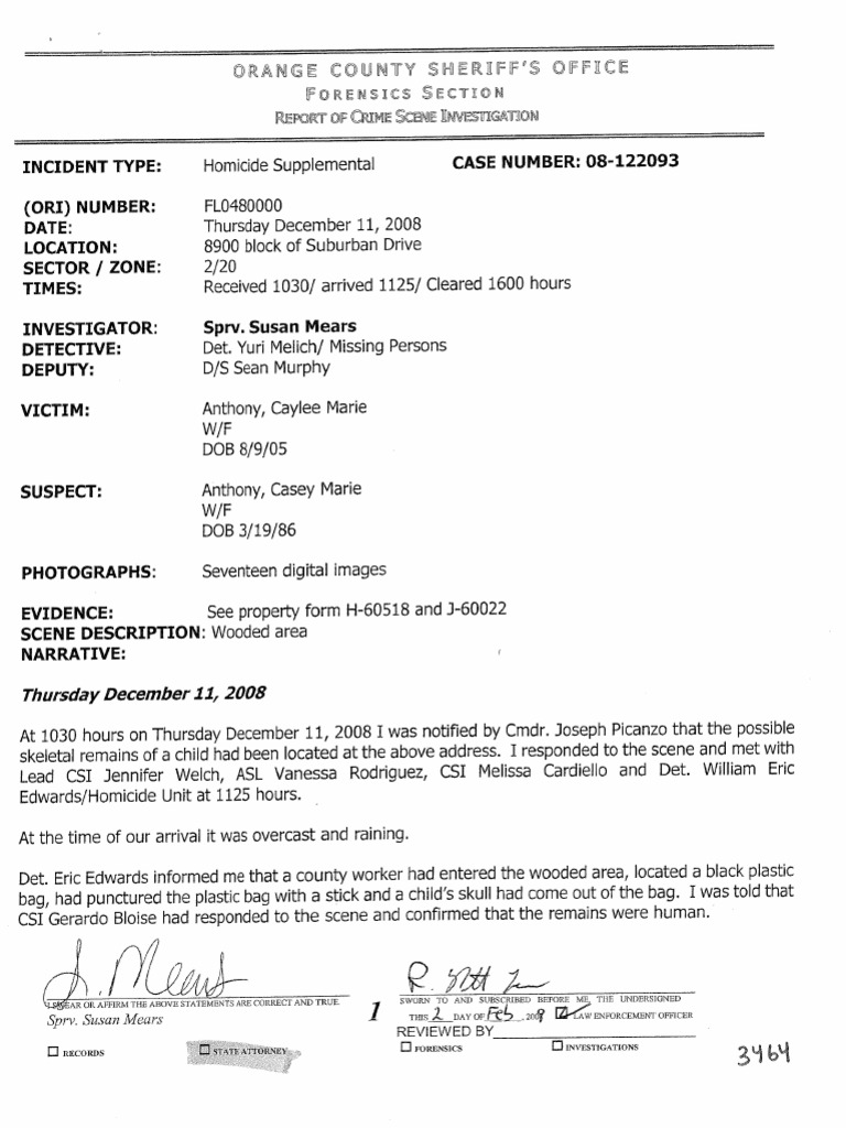 Casey Anthony - Crime Scene Report | PDF