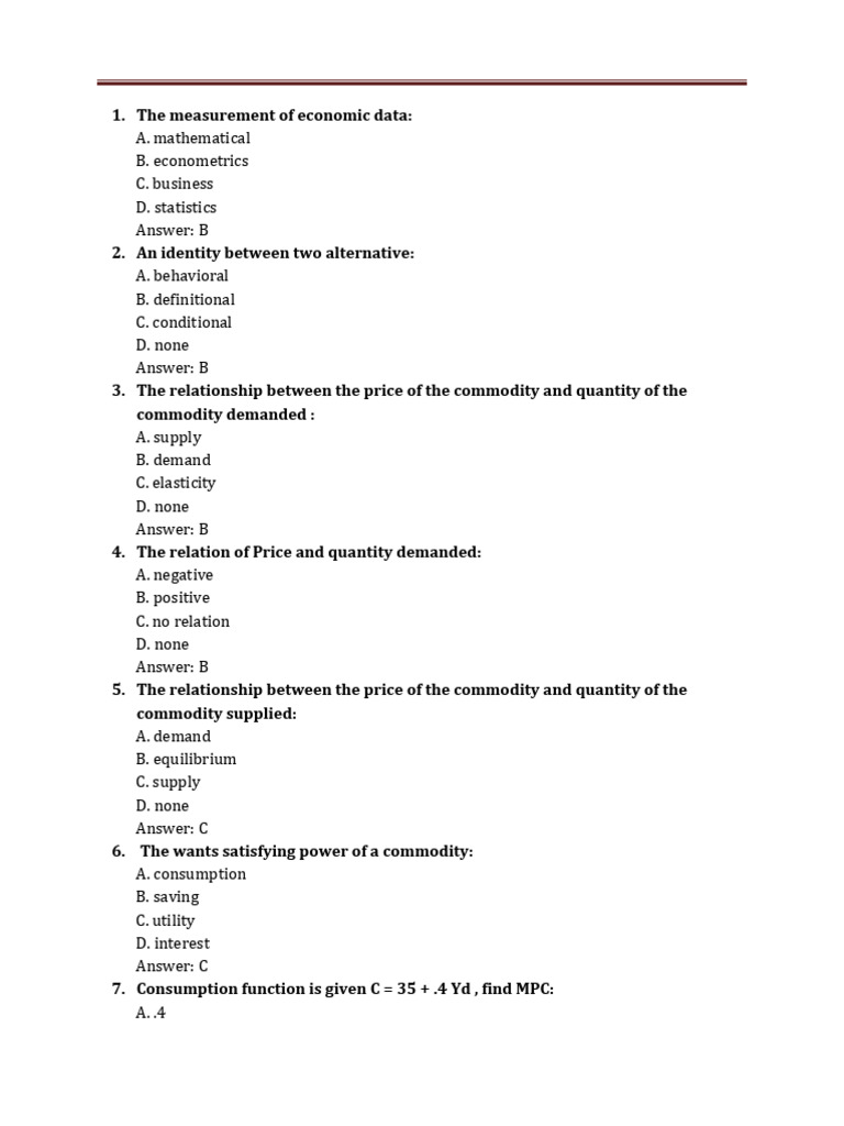 Economics & Econometrics MCQs | PDF | Demand | Set (Mathematics)