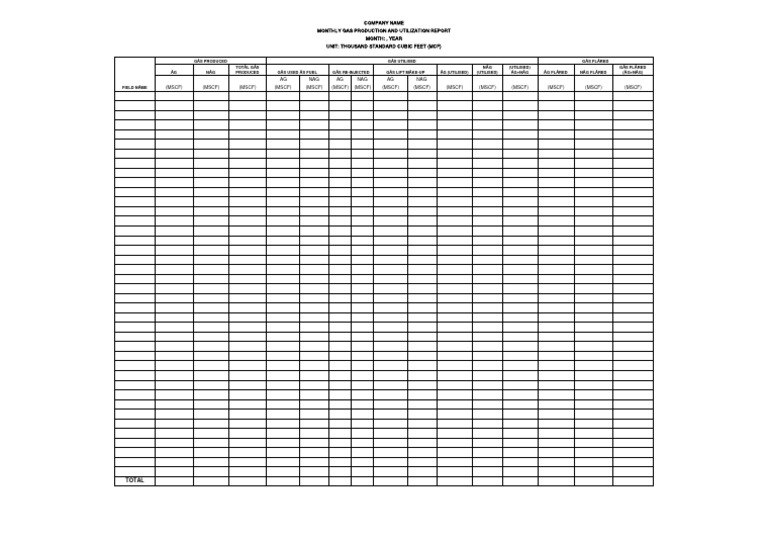 Gas Production and Flares Reporting Template | PDF