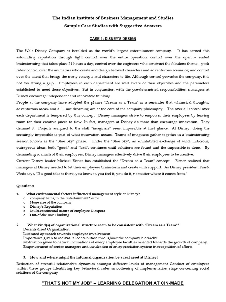 Sample Case Studies With Answers | PDF | Employment | The Walt Disney ...