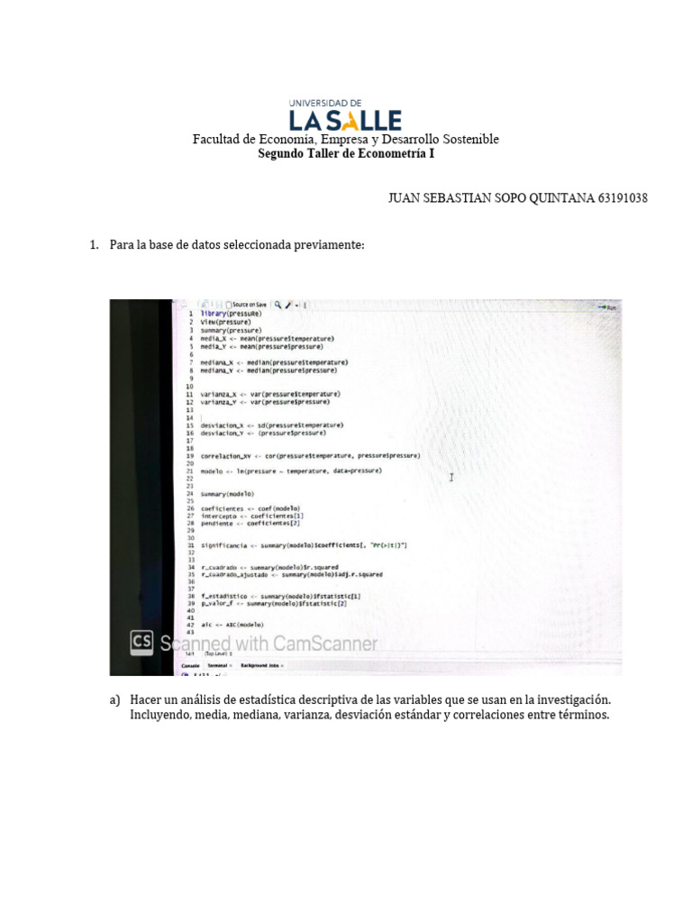 Taller 2 Econometría | PDF | Estadísticas | Análisis estadístico