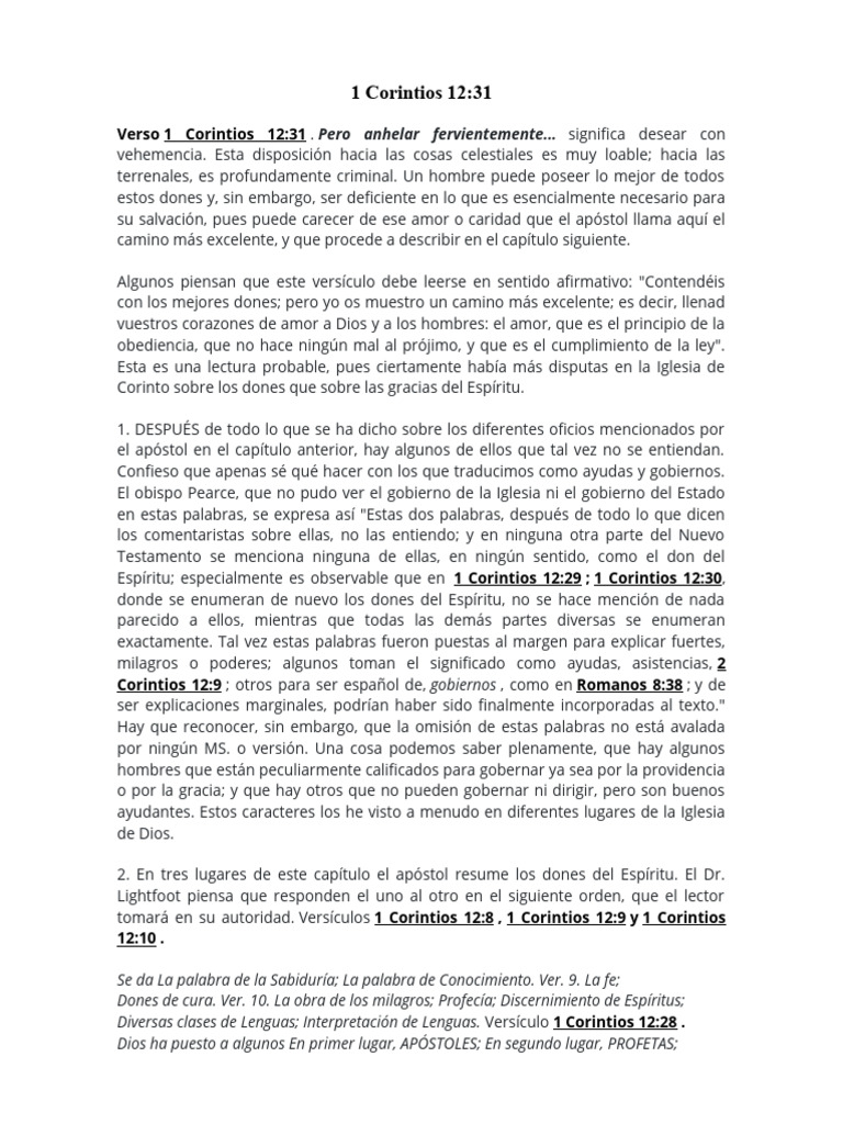 1 Corintios 12 | PDF | Primera epístola a los corintios | Iglesia Católica