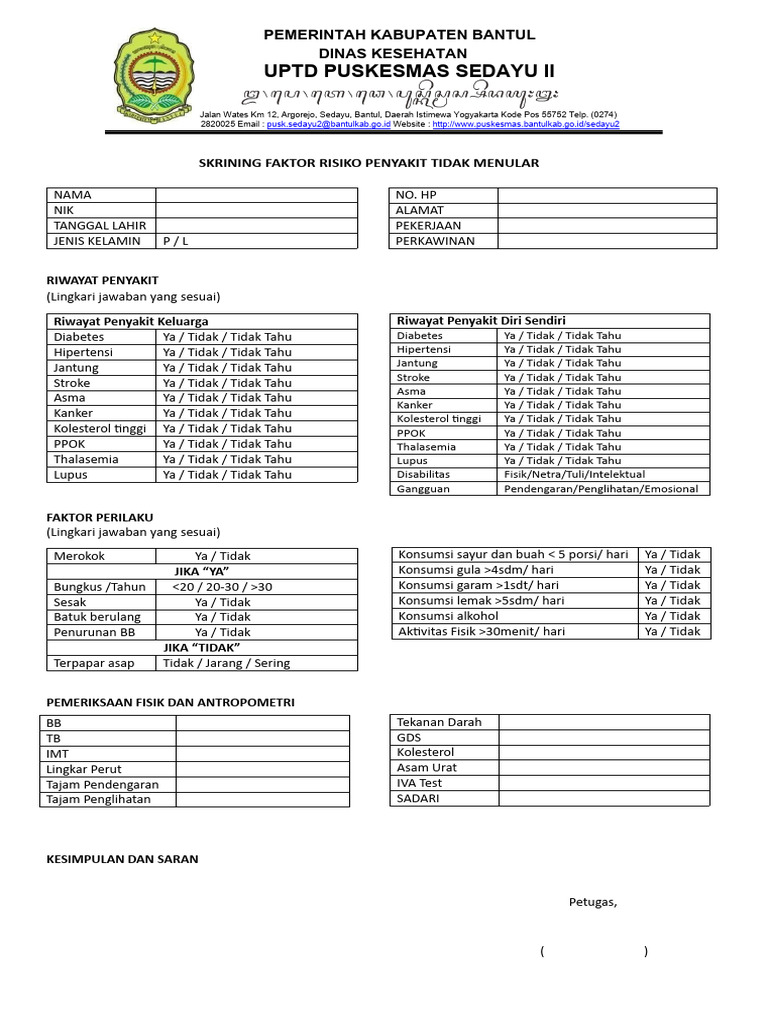 Form Skrining PTM | PDF