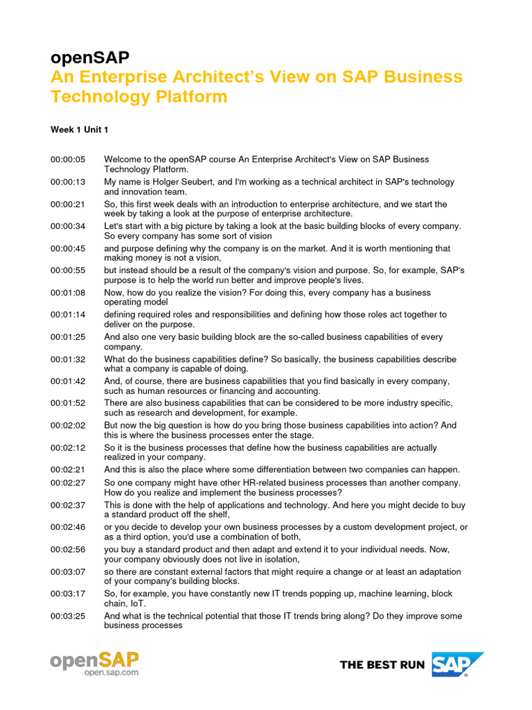 OpenSAP Ea2 Week 1 Transcript | PDF | Enterprise Architecture | Business Process