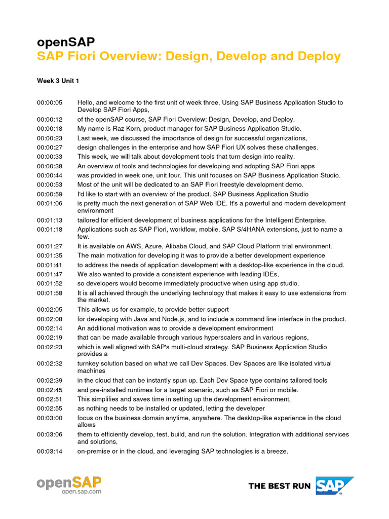 OpenSAP Fiori3 Week 3 Transcript | PDF | World Wide Web | Internet & Web