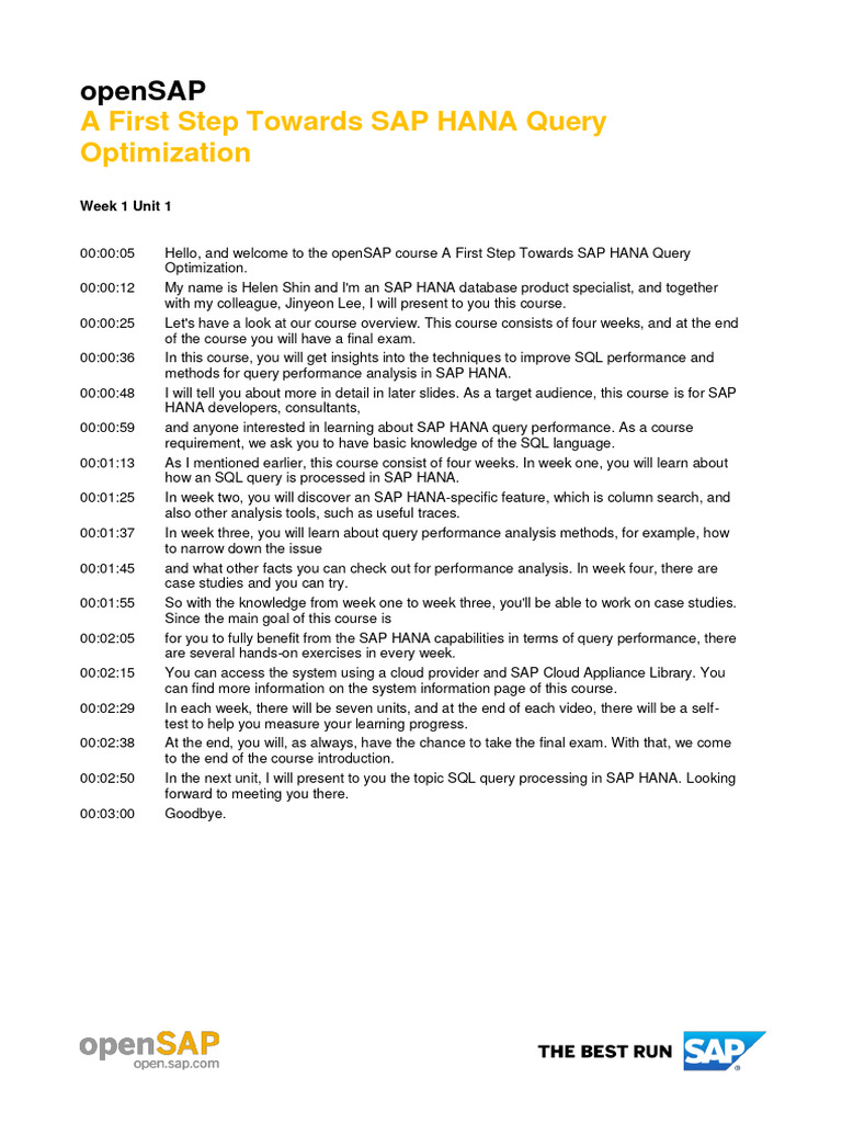 OpenSAP Hanasql1 Week 1 Transcript en | PDF | Computer Data ... OpenSAP Hanasql1 Week 1 Transcript en | PDF | Computer Data ...