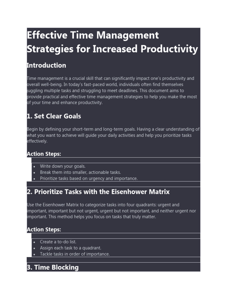 Effective Time Management Strategies For Increased Productivity | PDF
