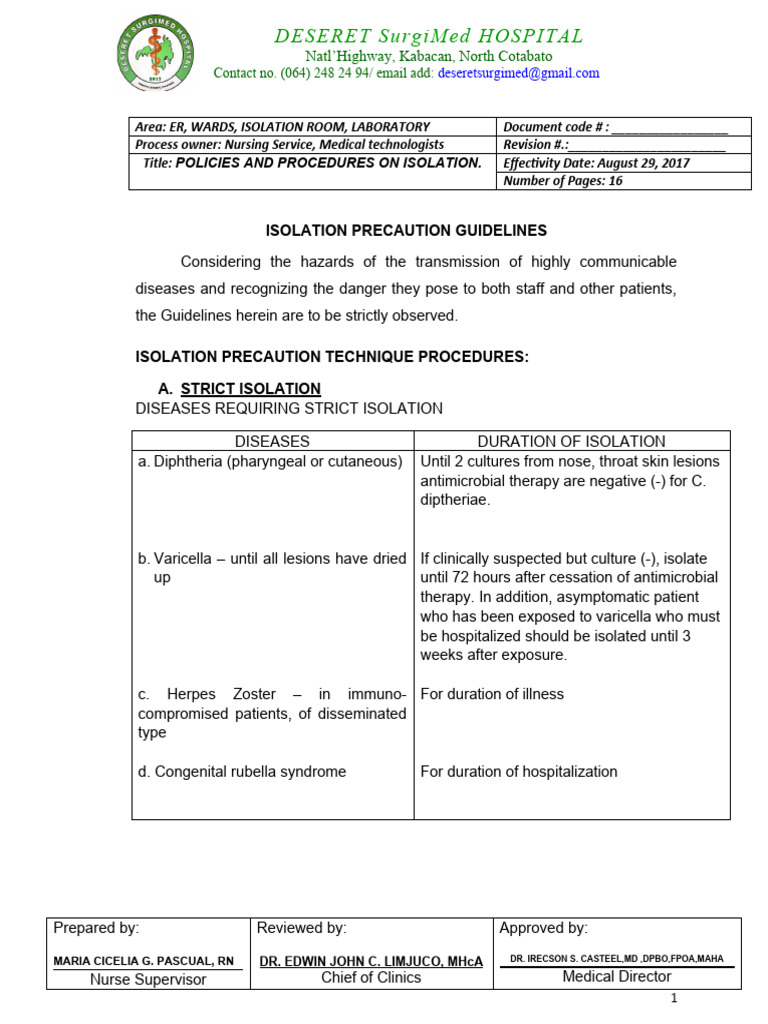 Policies Isolation | PDF | Herpes Simplex | Health Care
