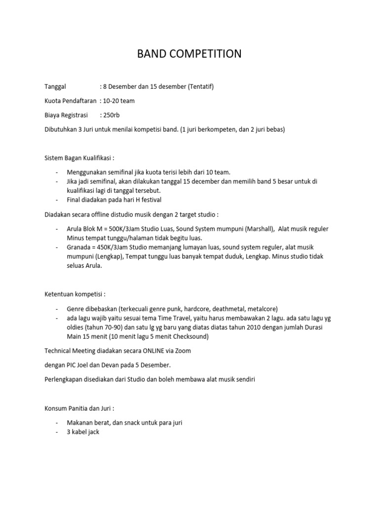 Teknis & Rundown Band Competition Moesverse 2022 | PDF