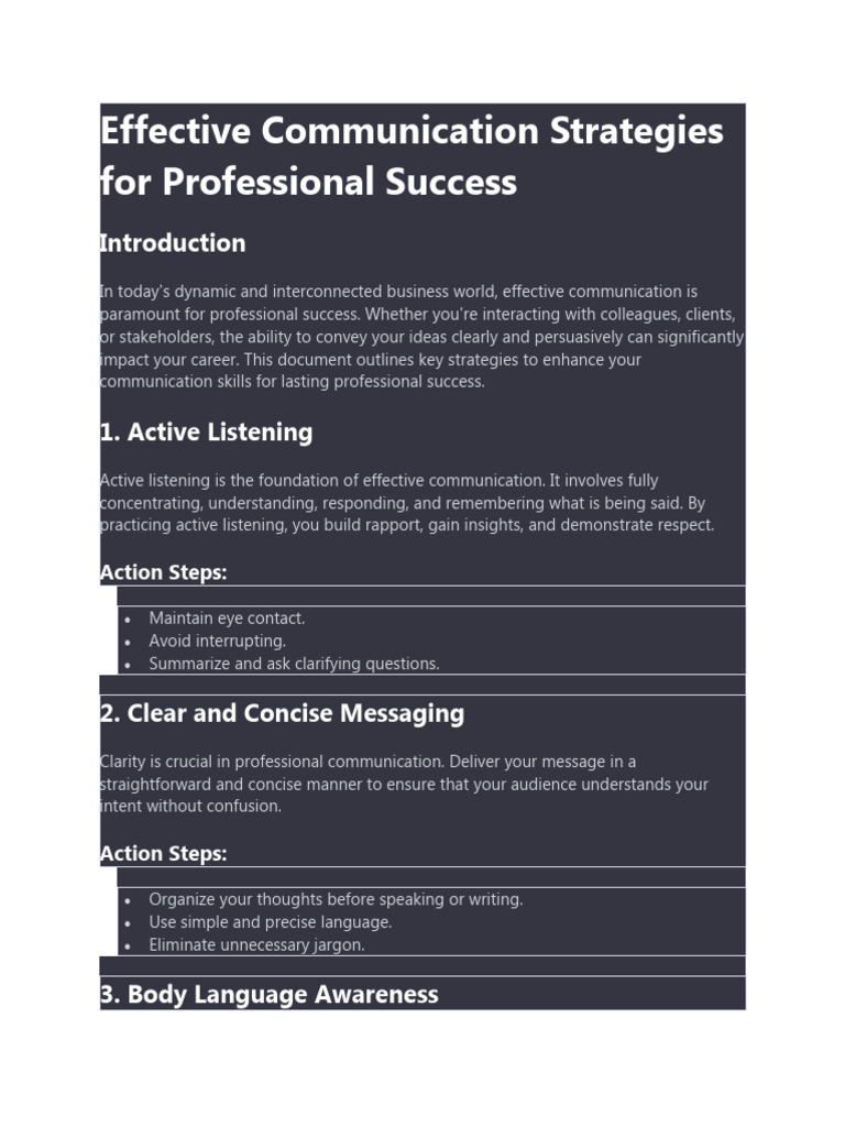 Effective Communication Strategies For Professional Success | PDF ...