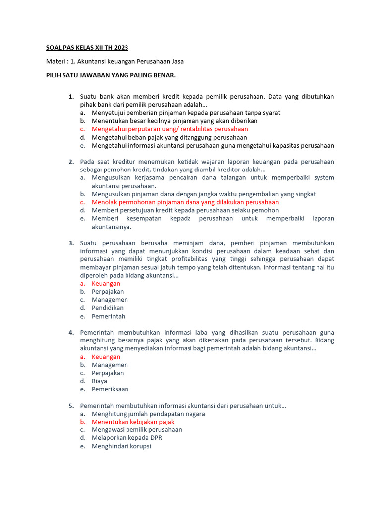 PAS KELAS XII TH 2023 - Ganjil | PDF