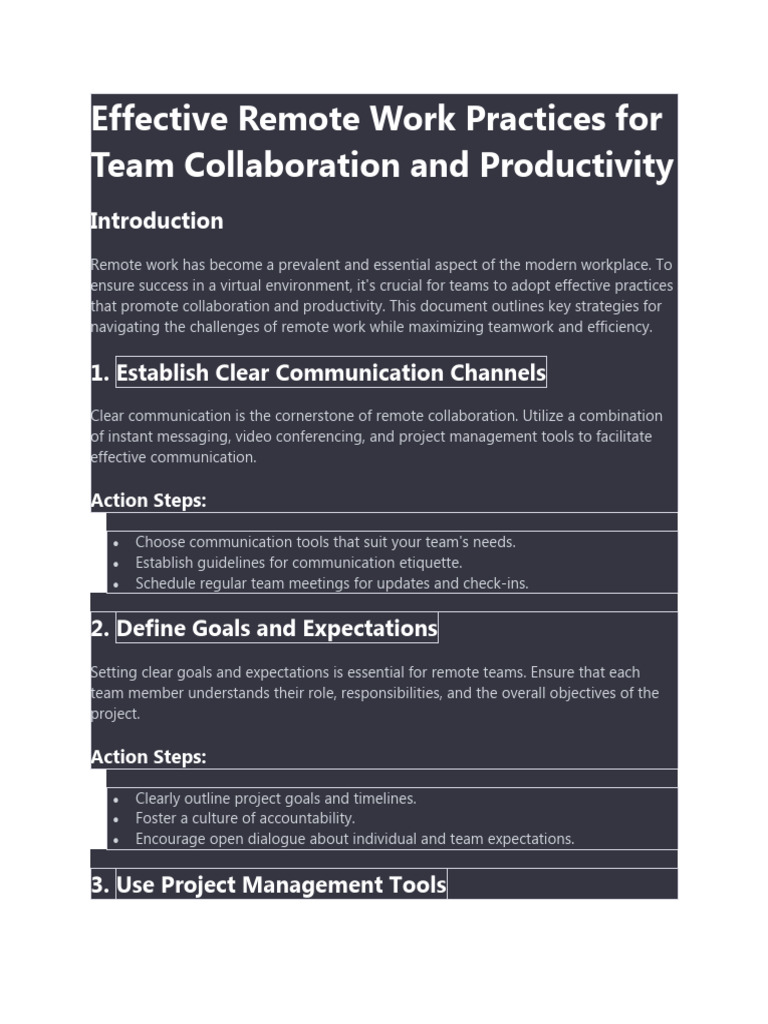 Effective Remote Work Practices For Team Collaboration and Productivity ...