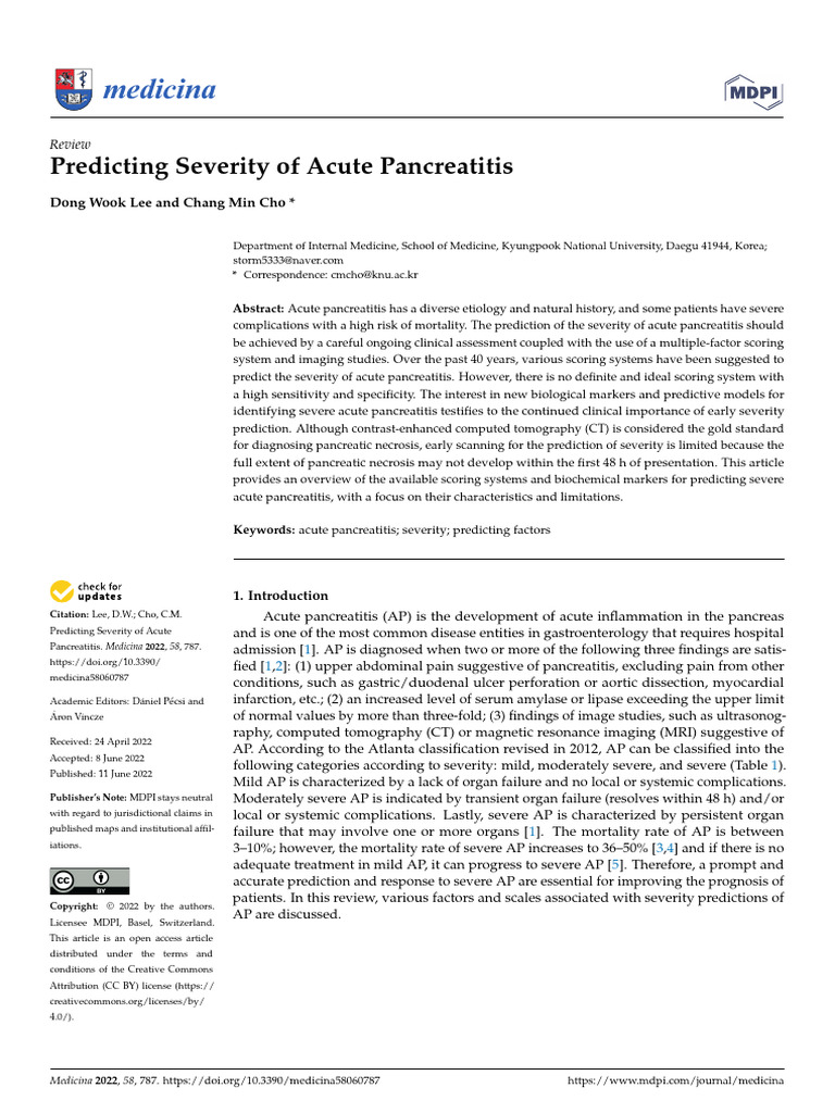 Predicting Severity of Acute Pancreatitis | PDF | C Reactive Protein ...