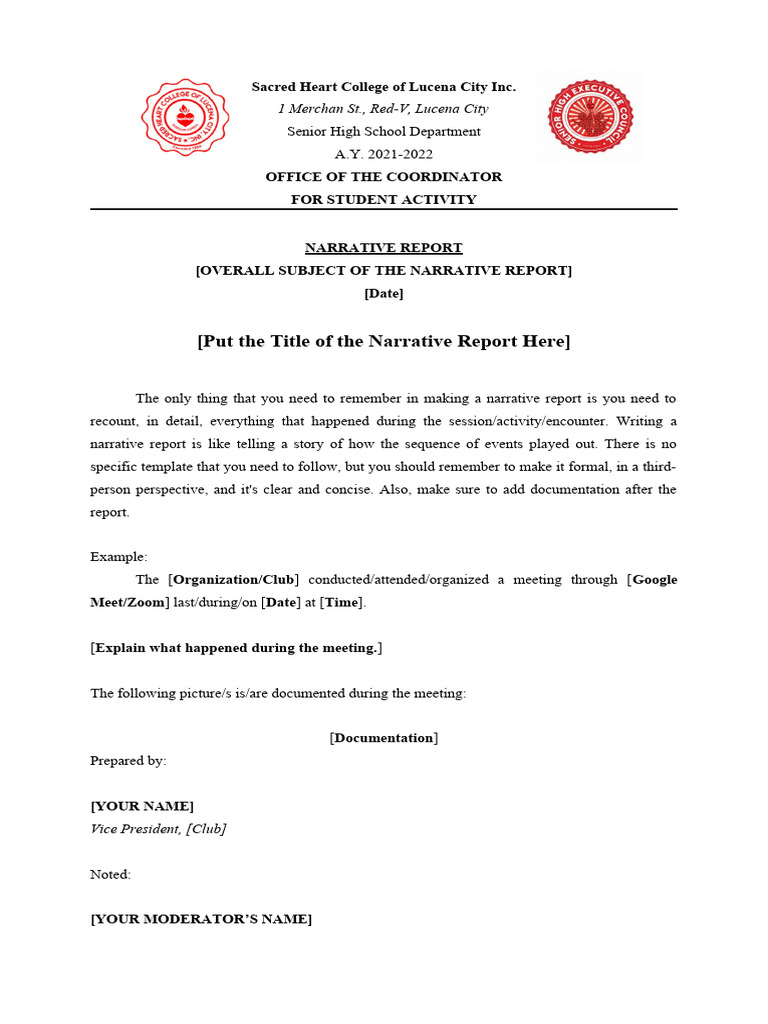 Narrative Report Guidelines for Students | PDF