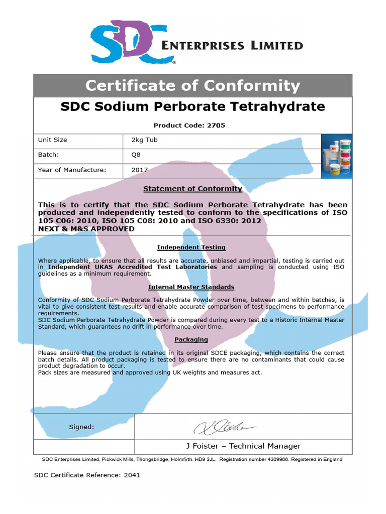 SDC Sodium Perborate Tetrahydrate COC | PDF
