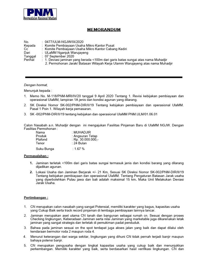 Memo Deviasi Jaminan Muhadjir | PDF | Pengelolaan Keuangan & Uang