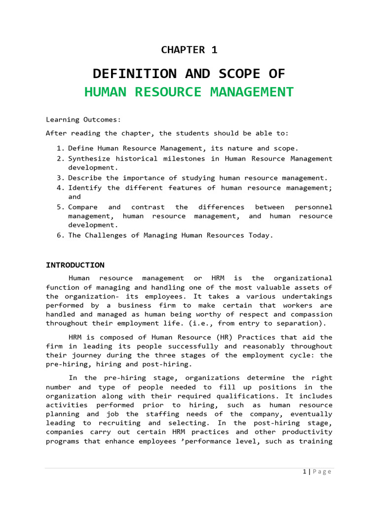 Chapter 1. Introduction To HRM | PDF | Human Resource Management ...