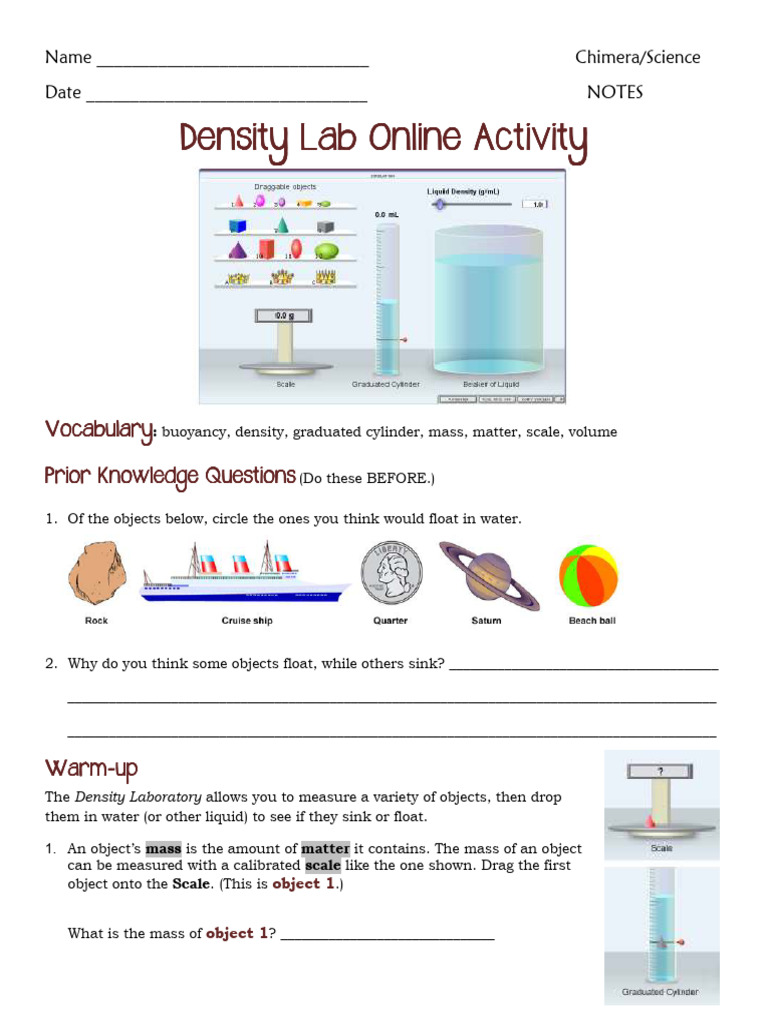 1213.density Lab Online Activity | PDF | Density | Buoyancy