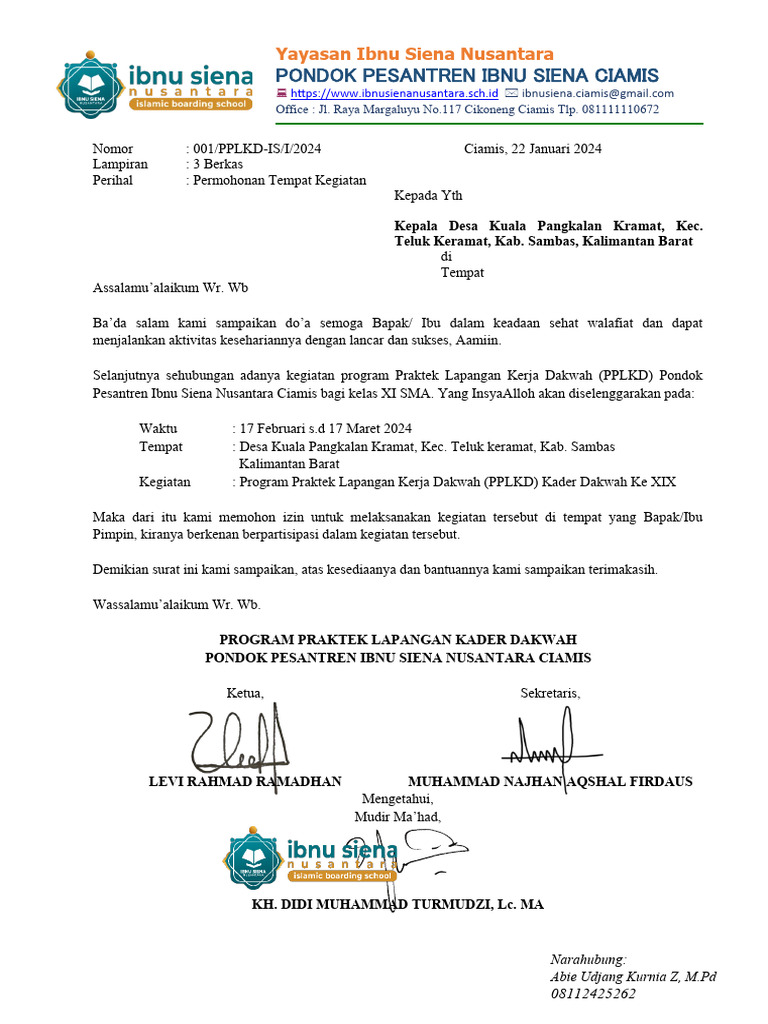 Surat PLKD Ibnu Siena Nusantara 2024 | PDF