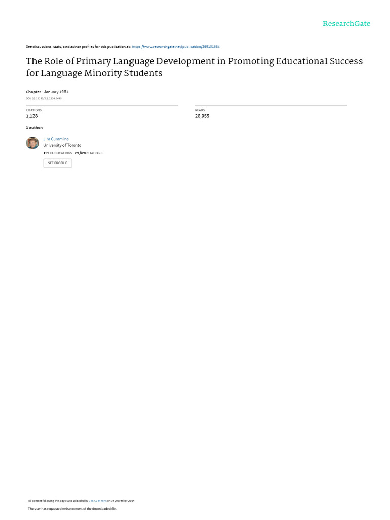 The Role of Primary Language Development in Promoting Educational Success for Language Minority ...