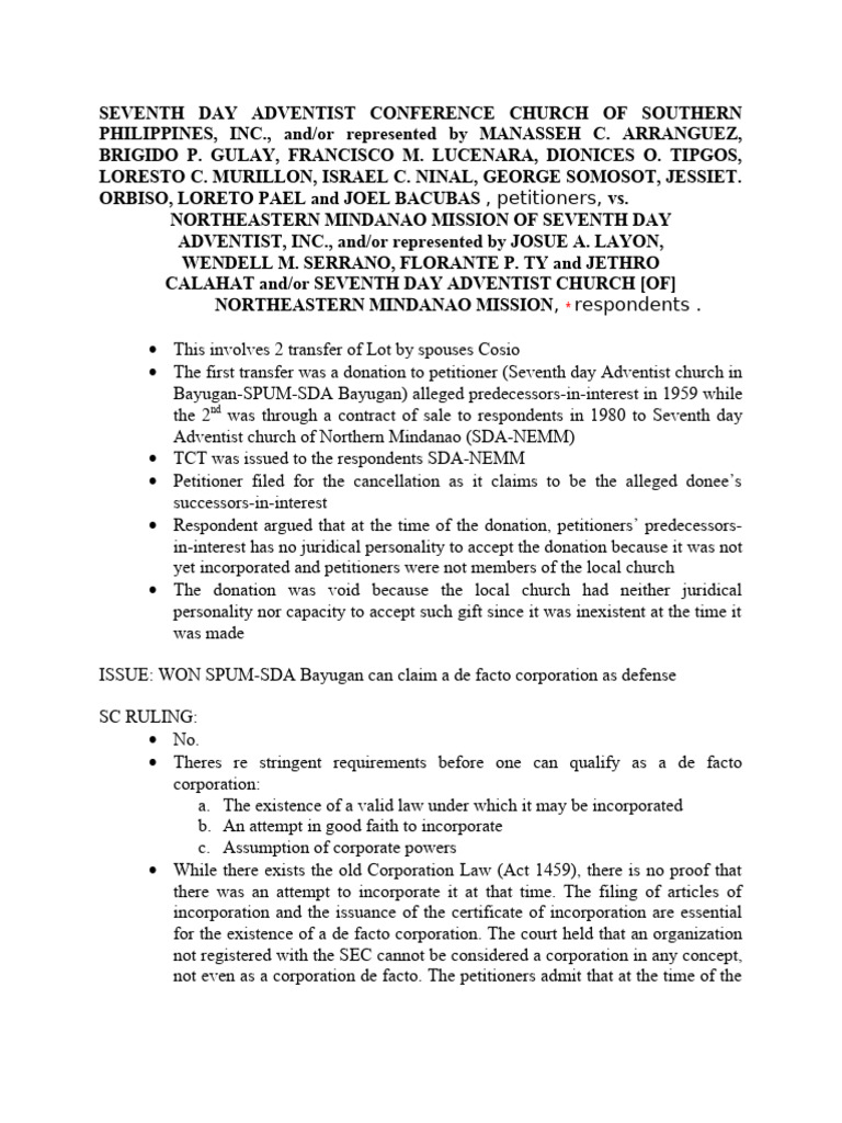 SDA Church Property Dispute Ruling | PDF | Business Law | Private Law