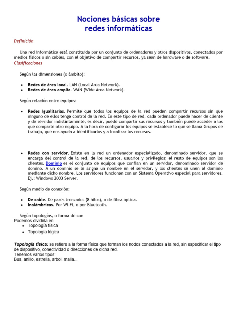 Tema 7 - Nociones Básicas de Redes | PDF