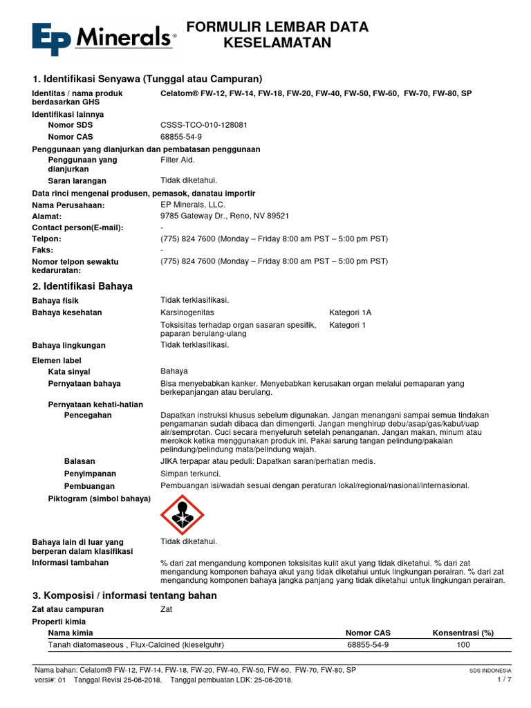 Indonesia SDS - FW-12 FW-14 FW-18 FW-20 FW-40 FW-50 FW-60 FW-70 FW-80 SP | PDF