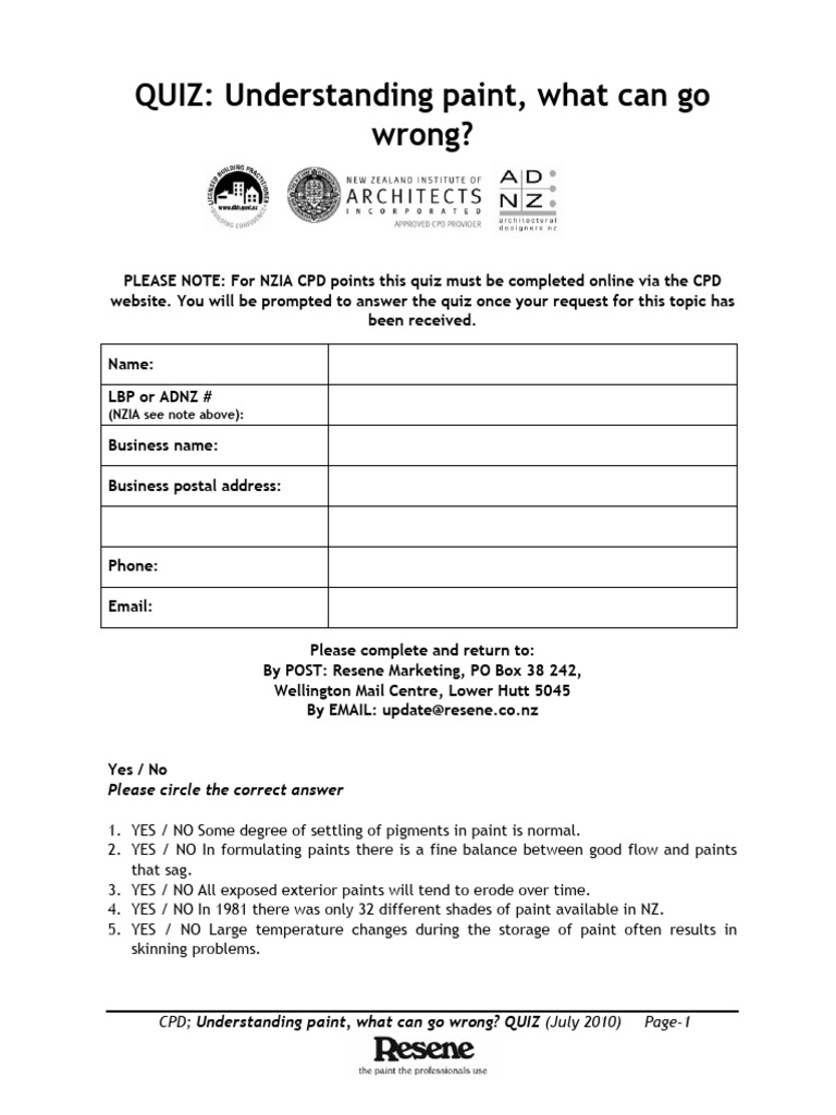 CPD Understandingpaintwhatcangowrong QUIZ | PDF | Paint | Physical Sciences