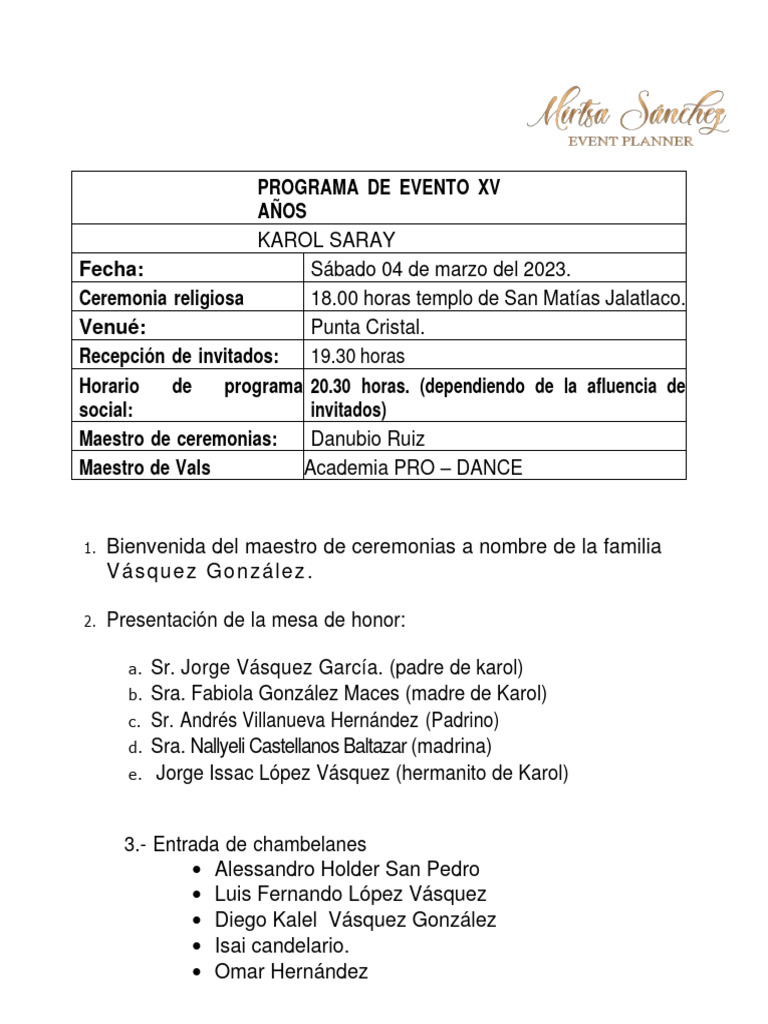 Programa de Evento Karol Modiificado (Dos) | PDF