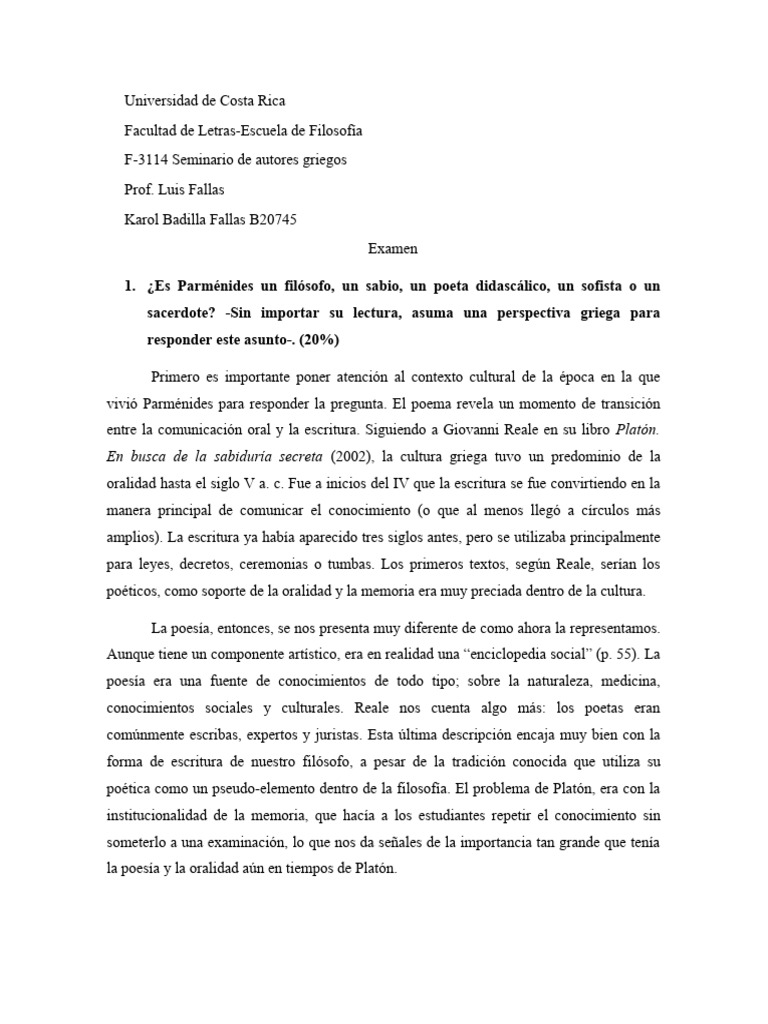 Examen de Parménides-KBF | PDF | Verdad | Realidad