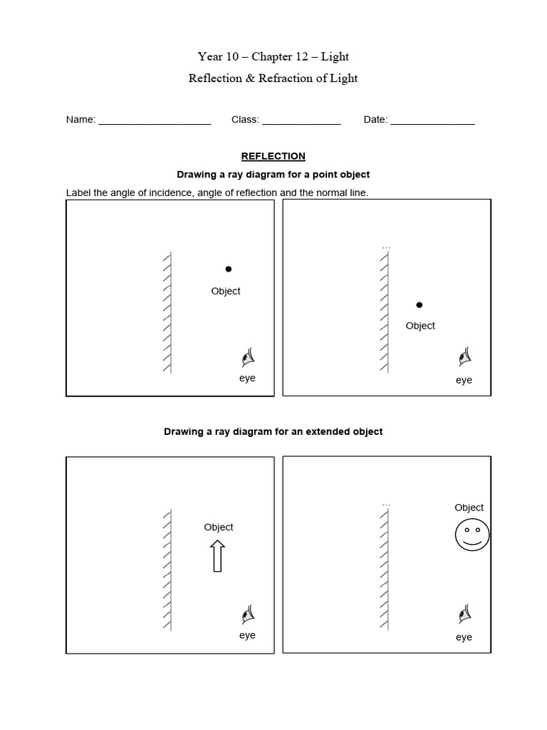 Y10 C12 Worksheet - Refl & Refr | Download Free PDF | Materials Science ...