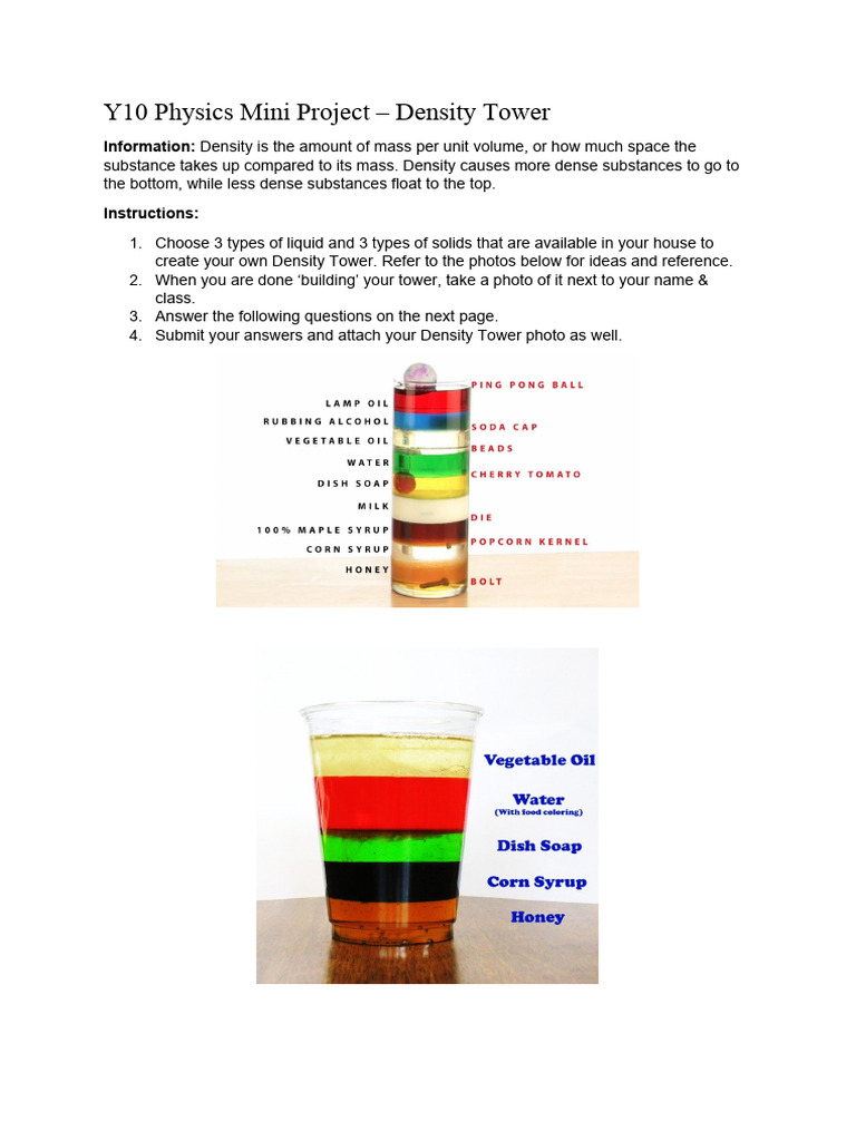 Y10 C3 Mini Project - Density Tower | PDF