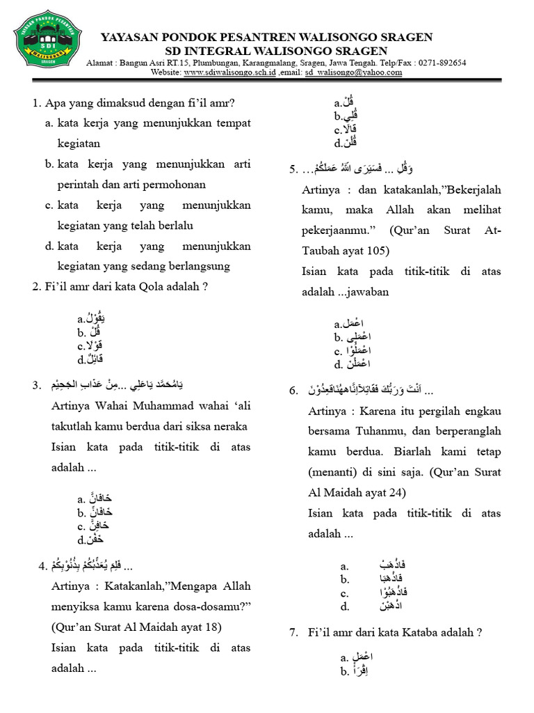 Fiil Amr Kelas 6 | PDF