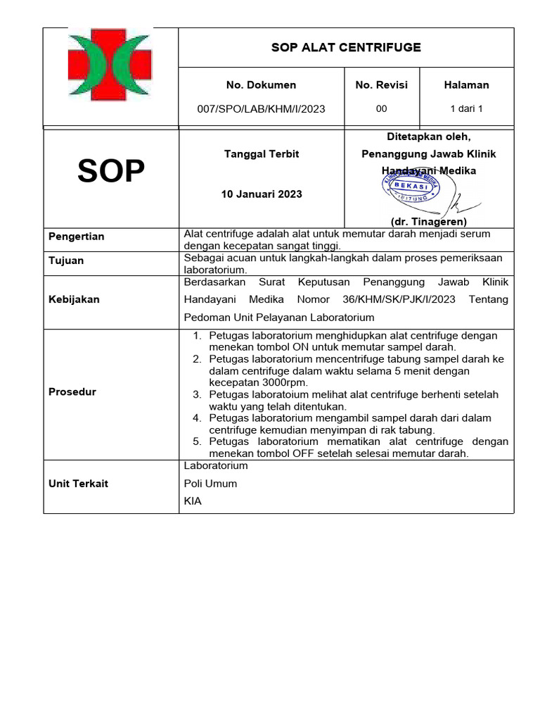 Sop Alat Centrifuge | PDF