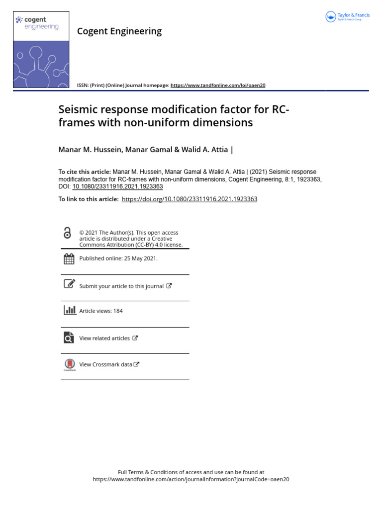 Seismic Response Modification Factor For Rc Frames With Non Uniform Dimensions Pdf